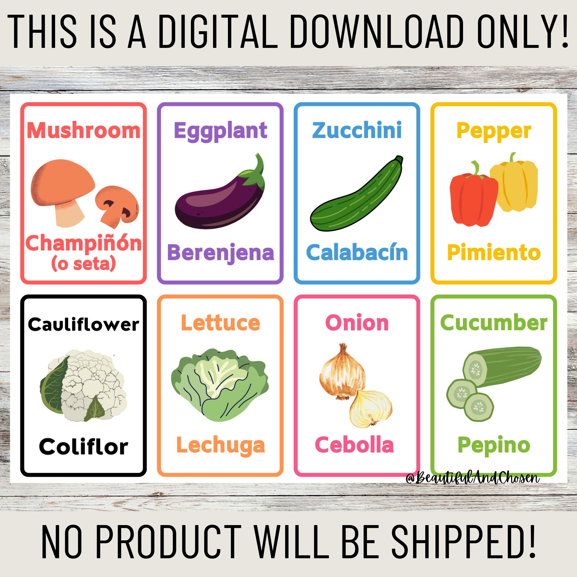 Bilingual Vegetable Flashcards-spanish and English Printable - Etsy