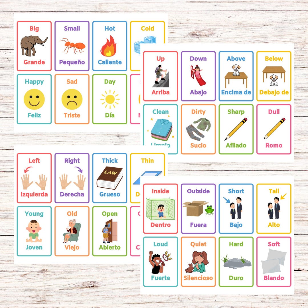 Bilingual Opposites Flashcards (set of 80) - Spanish and English ...