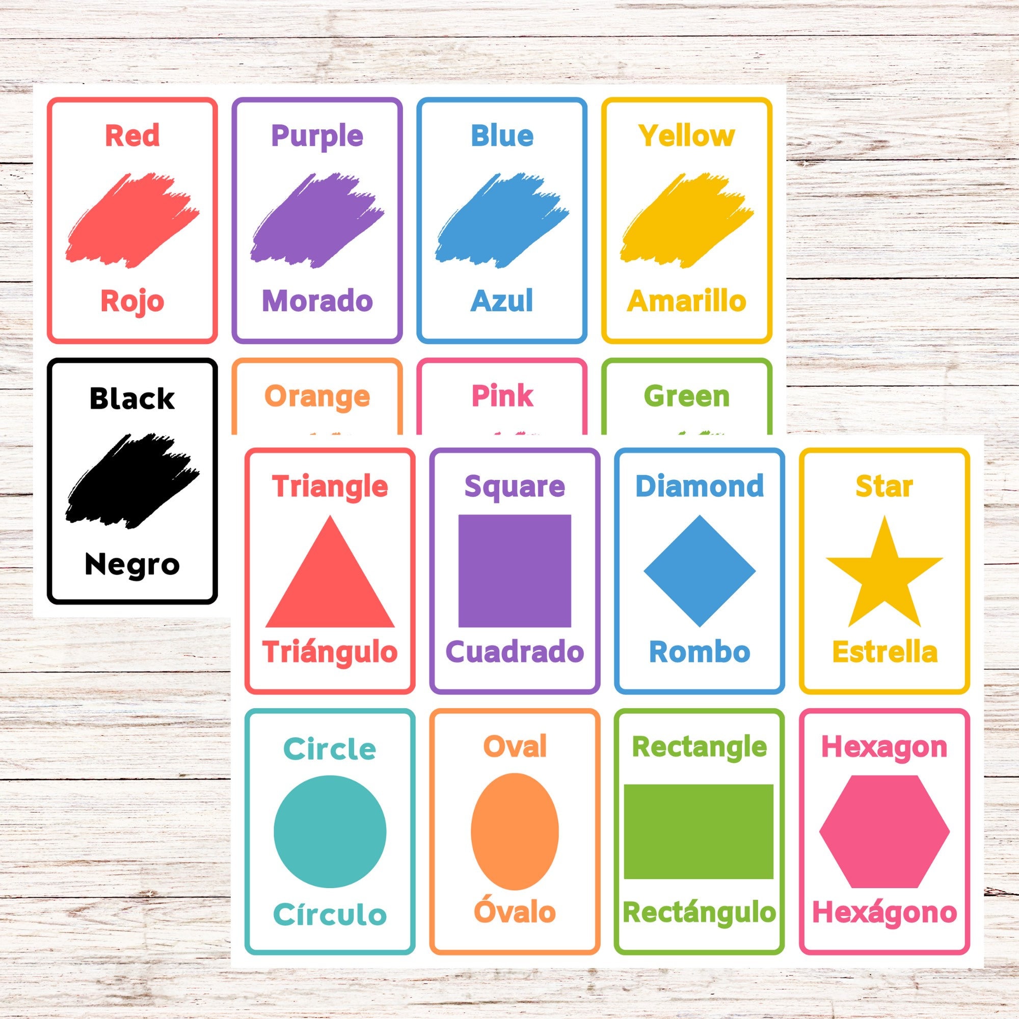 Colors and Shapes Bilingual Flashcards-spanish and English Printable ...
