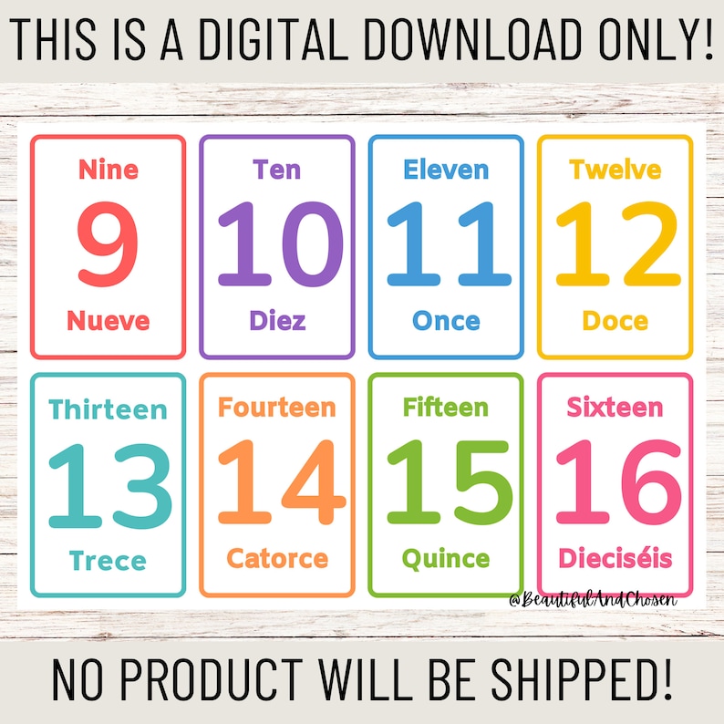 Numbers Bilingual Flashcards-spanish and English Printable-study Tools ...