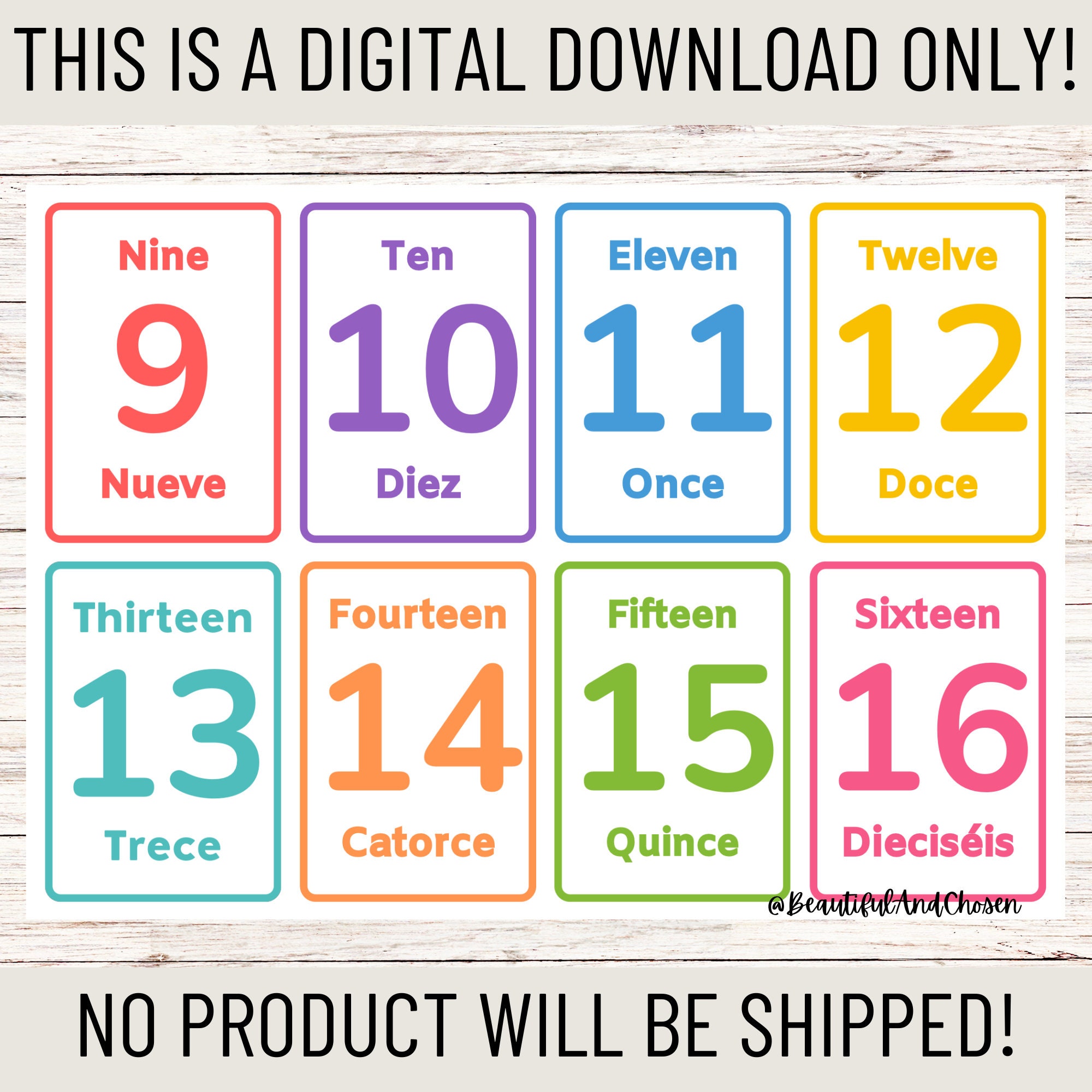 Numbers Bilingual Flashcards-spanish and English Printable-study Tools ...