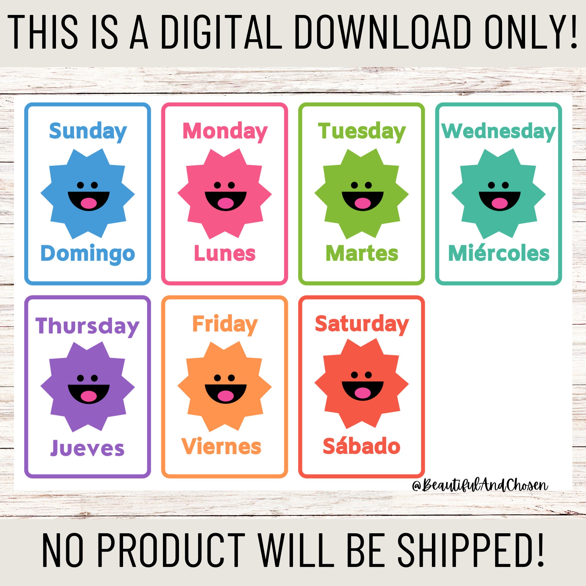 Bilingual Flashcards: Days, Months - Spanish & English (printable) - Etsy
