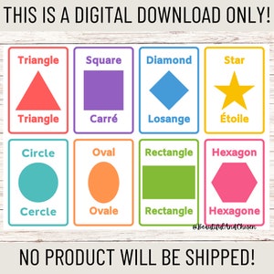 Colors and Shapes Bilingual Flashcards-french and English Printable ...