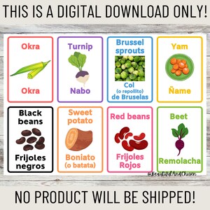 Bilingual Vegetable Flashcards-spanish and English Printable-study ...