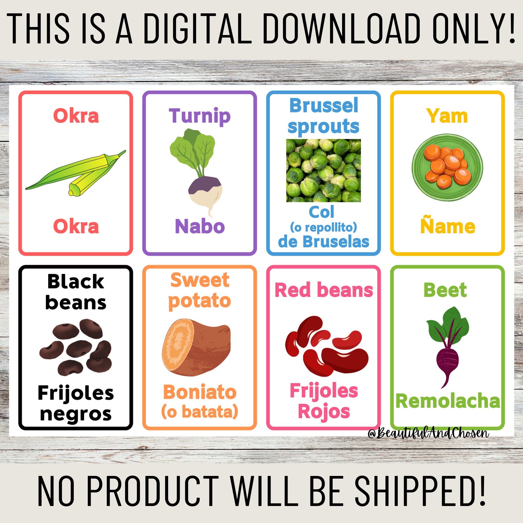 Bilingual Vegetable Flashcards-spanish and English Printable - Etsy