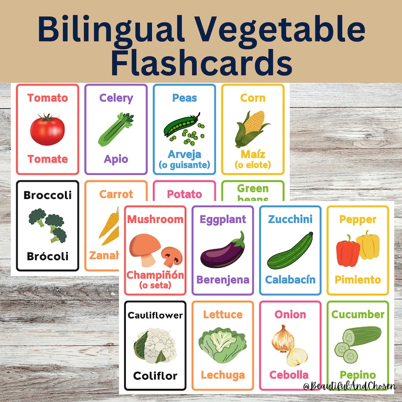 60+ Bilingual Food Flashcards Bundle-spanish and English Printable ...