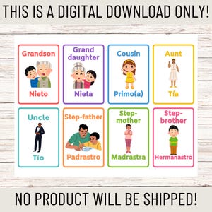 Bilingual Family Members Flashcards-spanish and English Printable ...