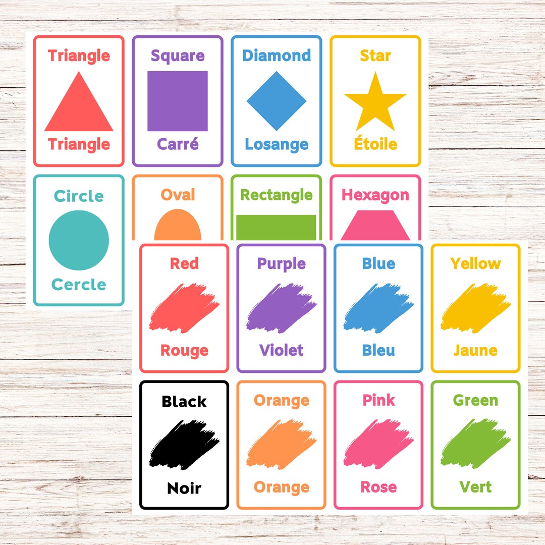 Colors and Shapes Bilingual Flashcards-french and English Printable ...