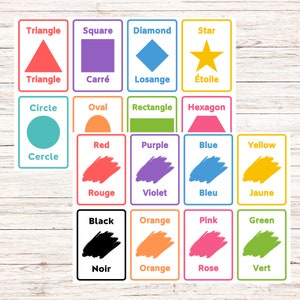 Colors and Shapes Bilingual Flashcards-french and English Printable ...