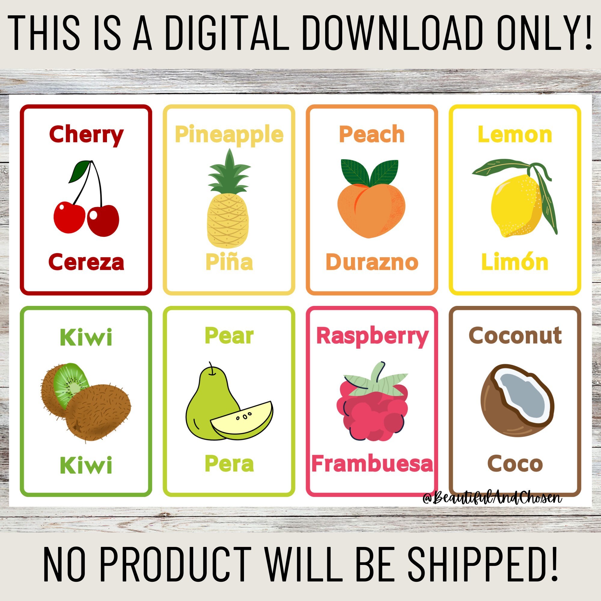 Bilingual Fruits Flashcards-spanish and English Printable-study Tools ...