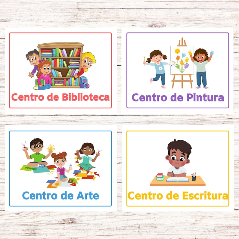Spanish Classroom Center Labels – Bilingual Flashcards (PDF) - Etsy