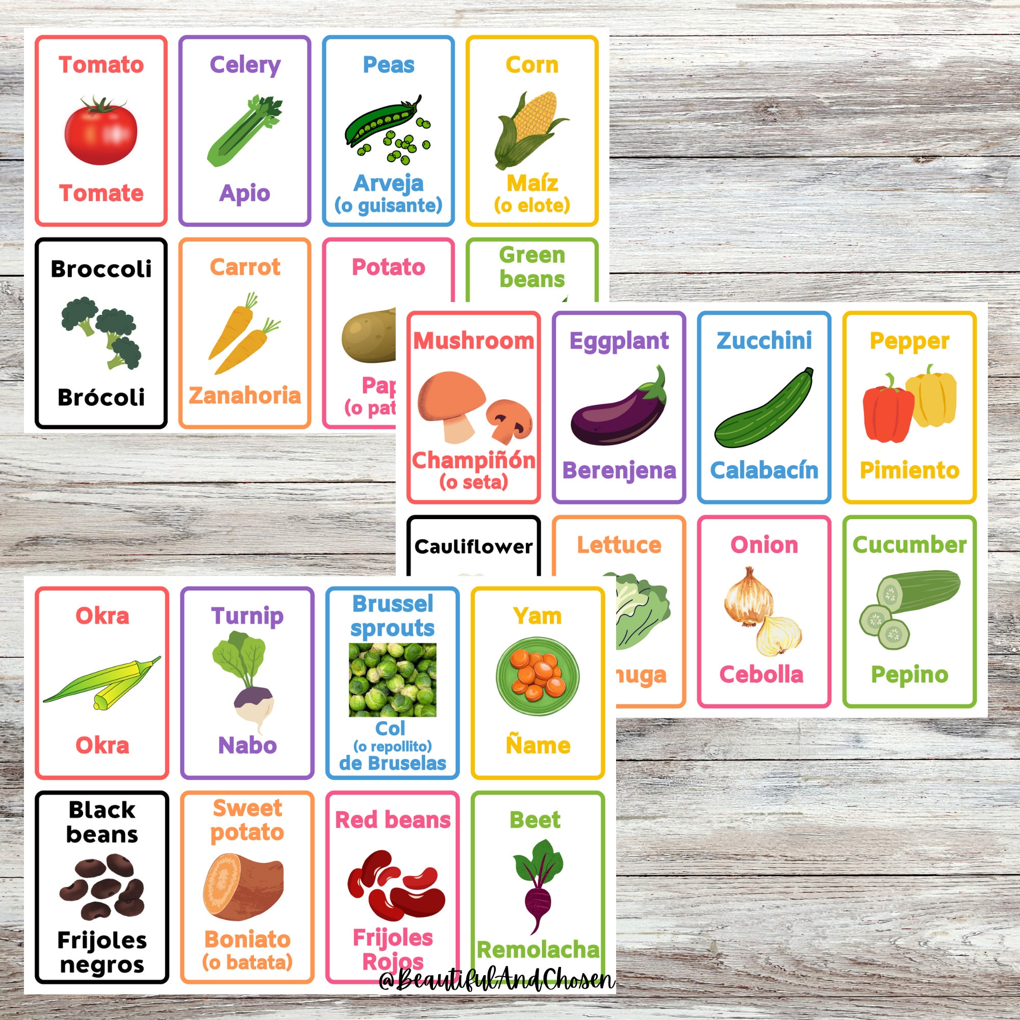 Bilingual Vegetable Flashcards-spanish and English Printable - Etsy