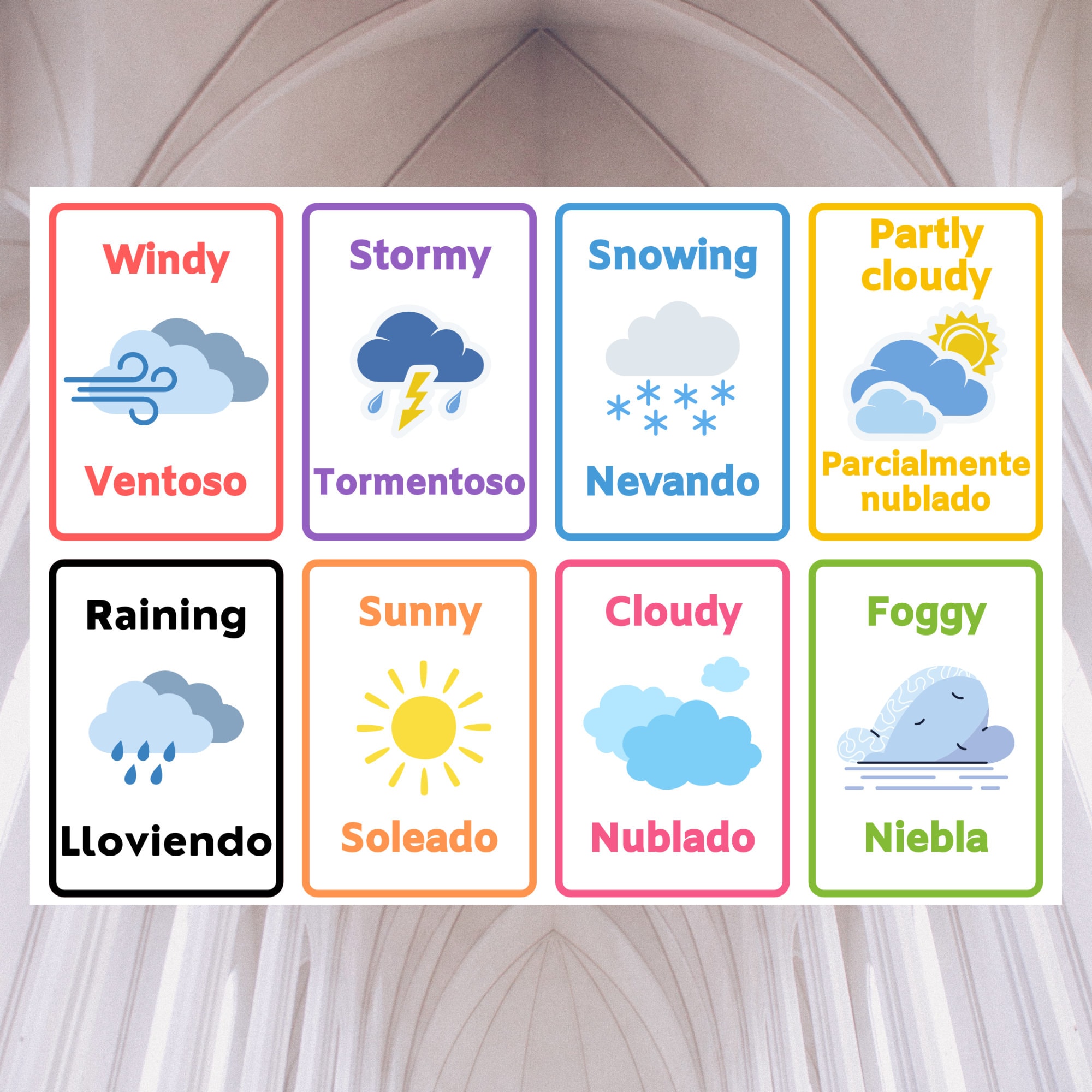 Bilingual Weather Flashcards-spanish and English Printable-study Tools ...