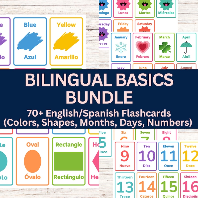 70+ Bilingual Basics Flashcards Bundle-spanish and English Printable ...