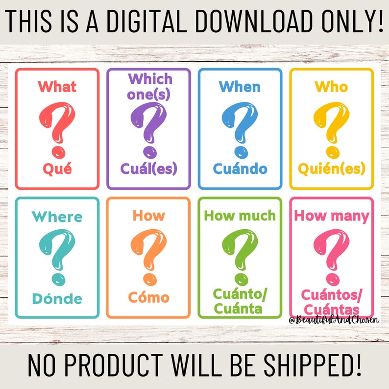 Bilingual Question Word Flashcards-spanish and English Printable - Etsy