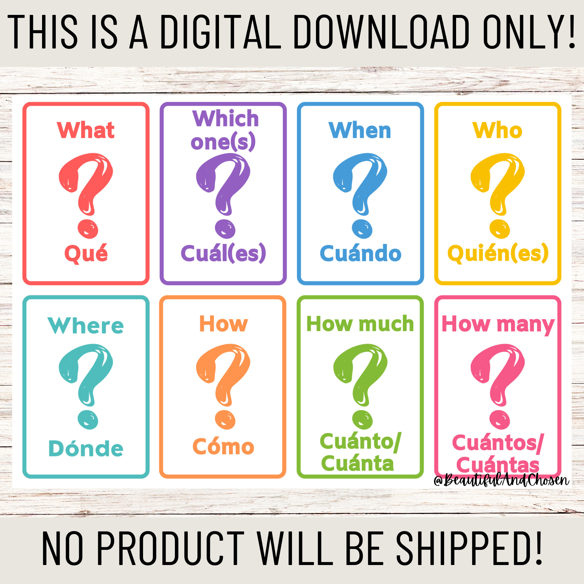 Bilingual Question Word Flashcards-spanish and English Printable - Etsy