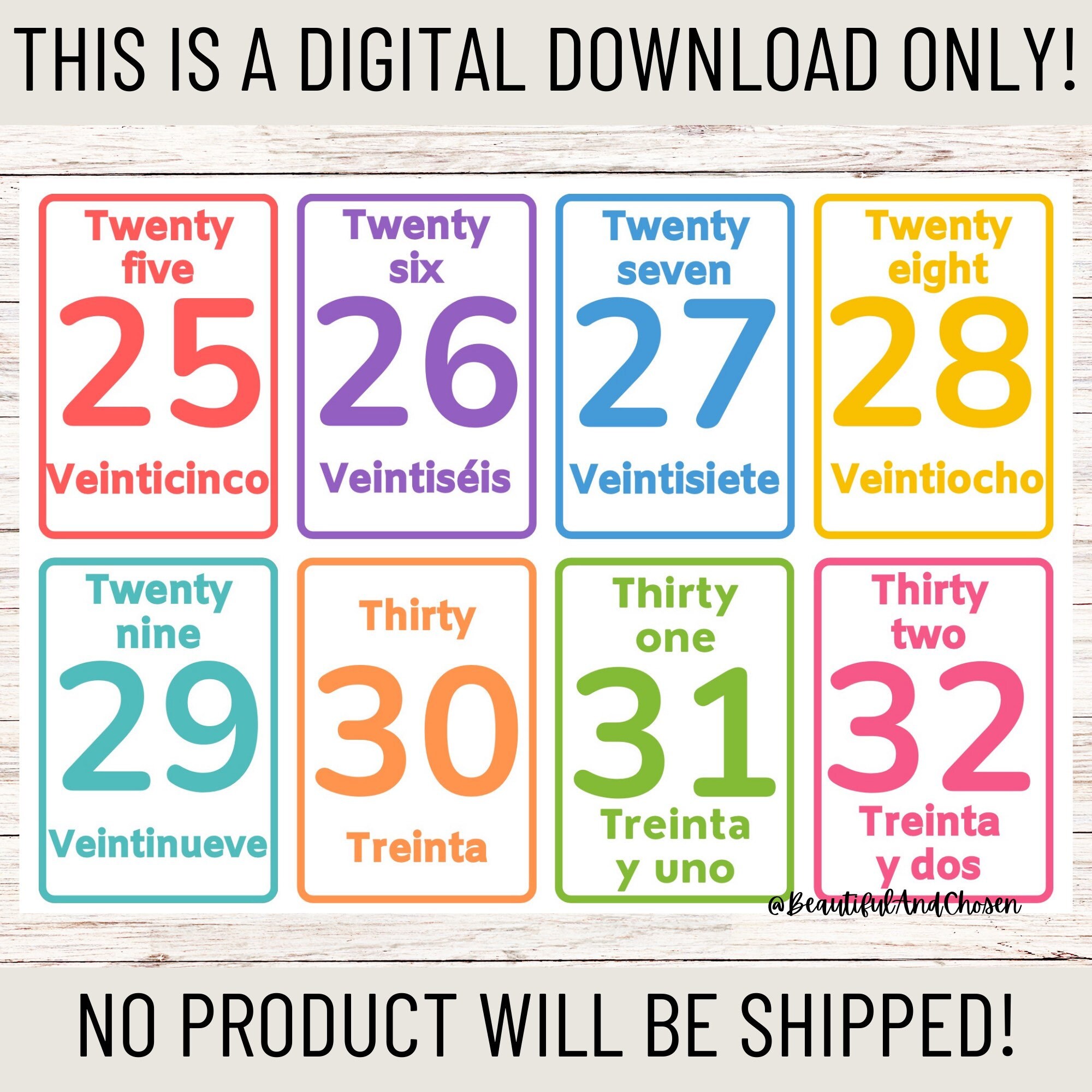 Numbers Bilingual Flashcards 1-40-spanish and English Printable-study ...