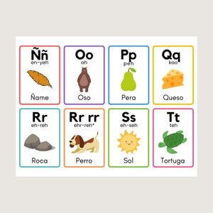 Spanish Alphabet Flashcards Printable With Letter Name Pronunciation - Etsy