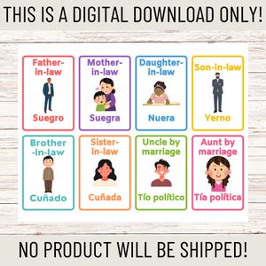 Bilingual Family Members Flashcards-spanish and English Printable ...