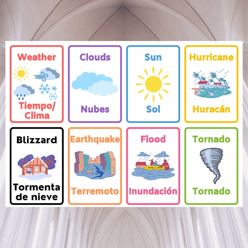 Spanish English Weather Flashcards: Bilingual Learning (printable PDF ...