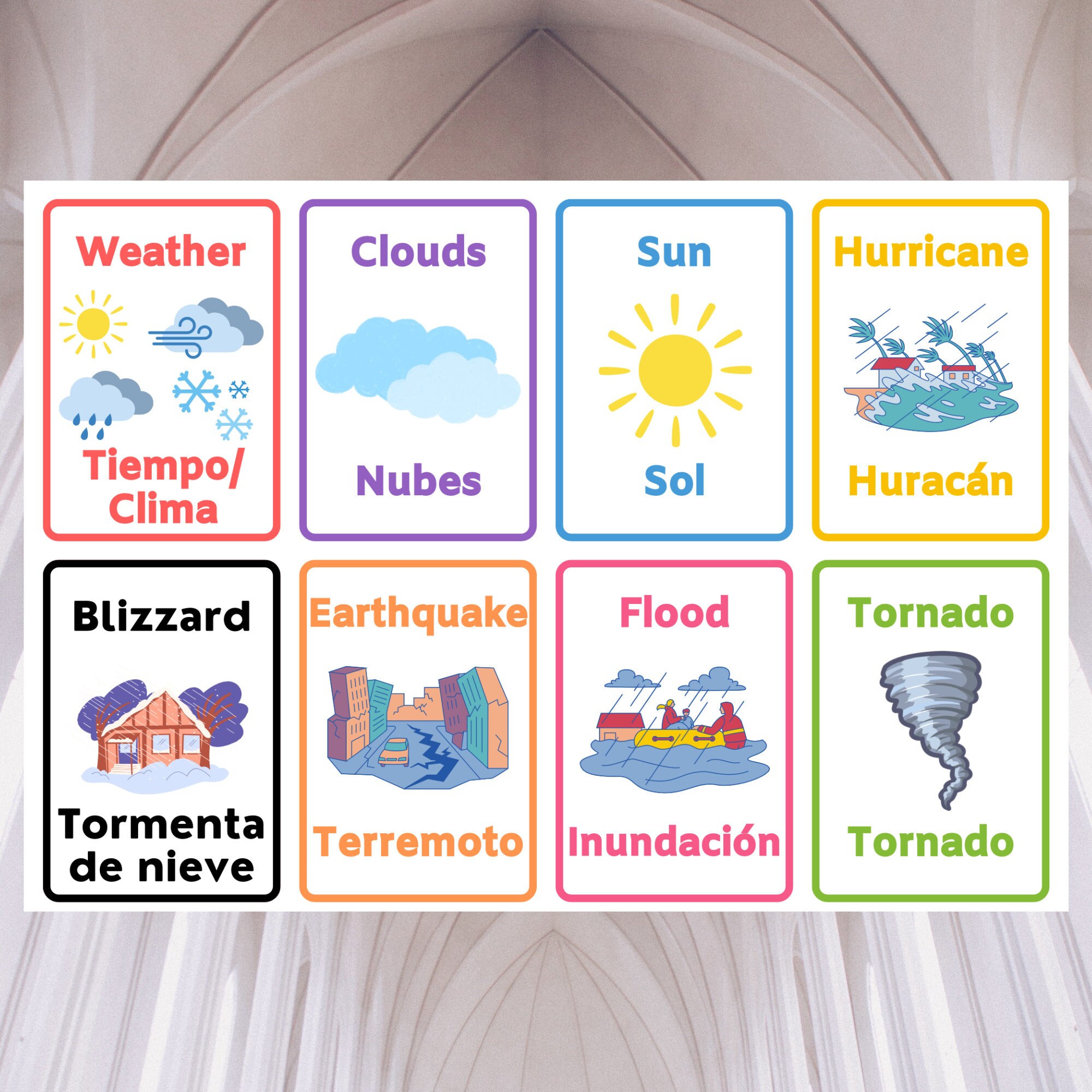 Spanish English Weather Flashcards: Bilingual Learning (printable PDF ...