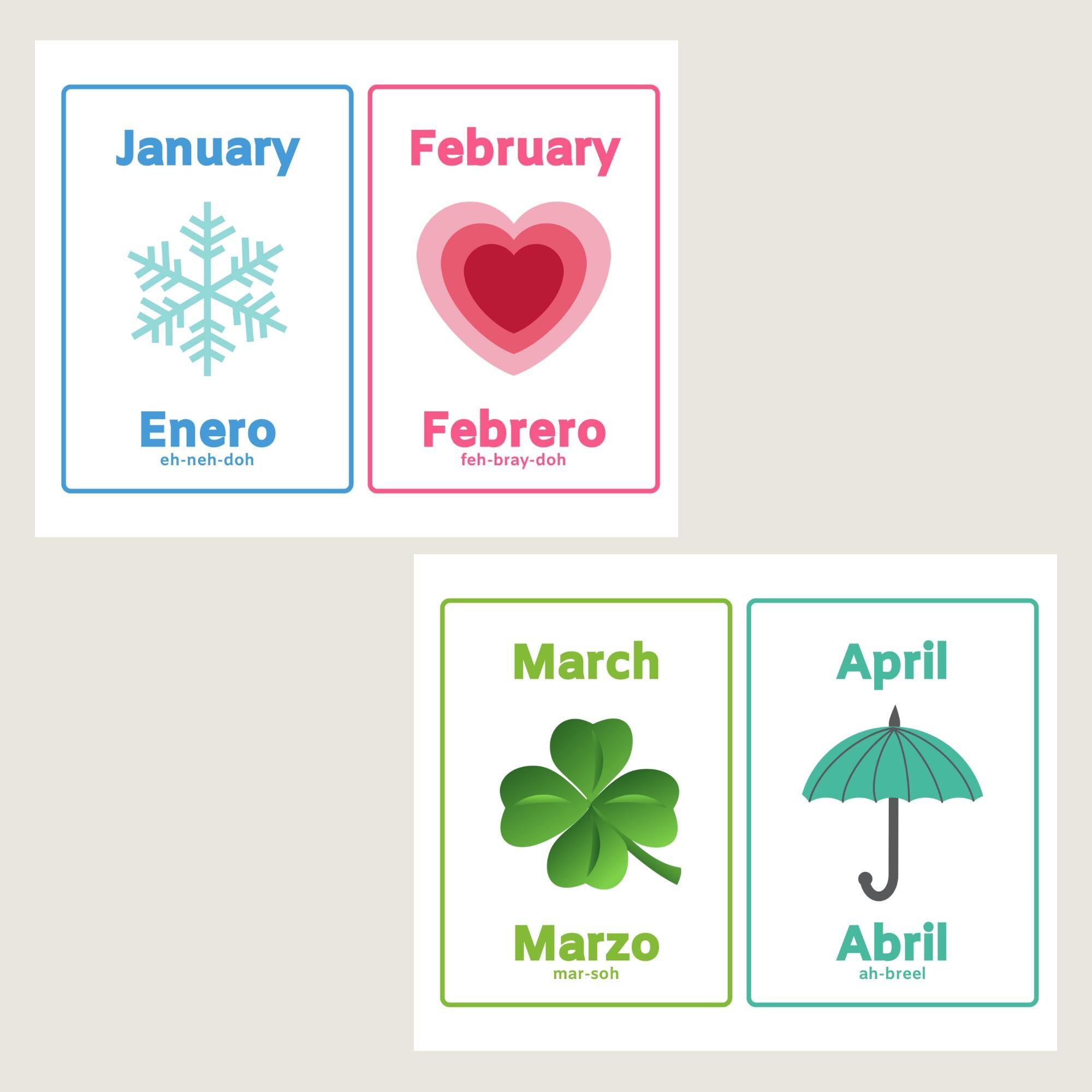 Spanish English Flashcards: Days, Months With Pronunciation (printable ...