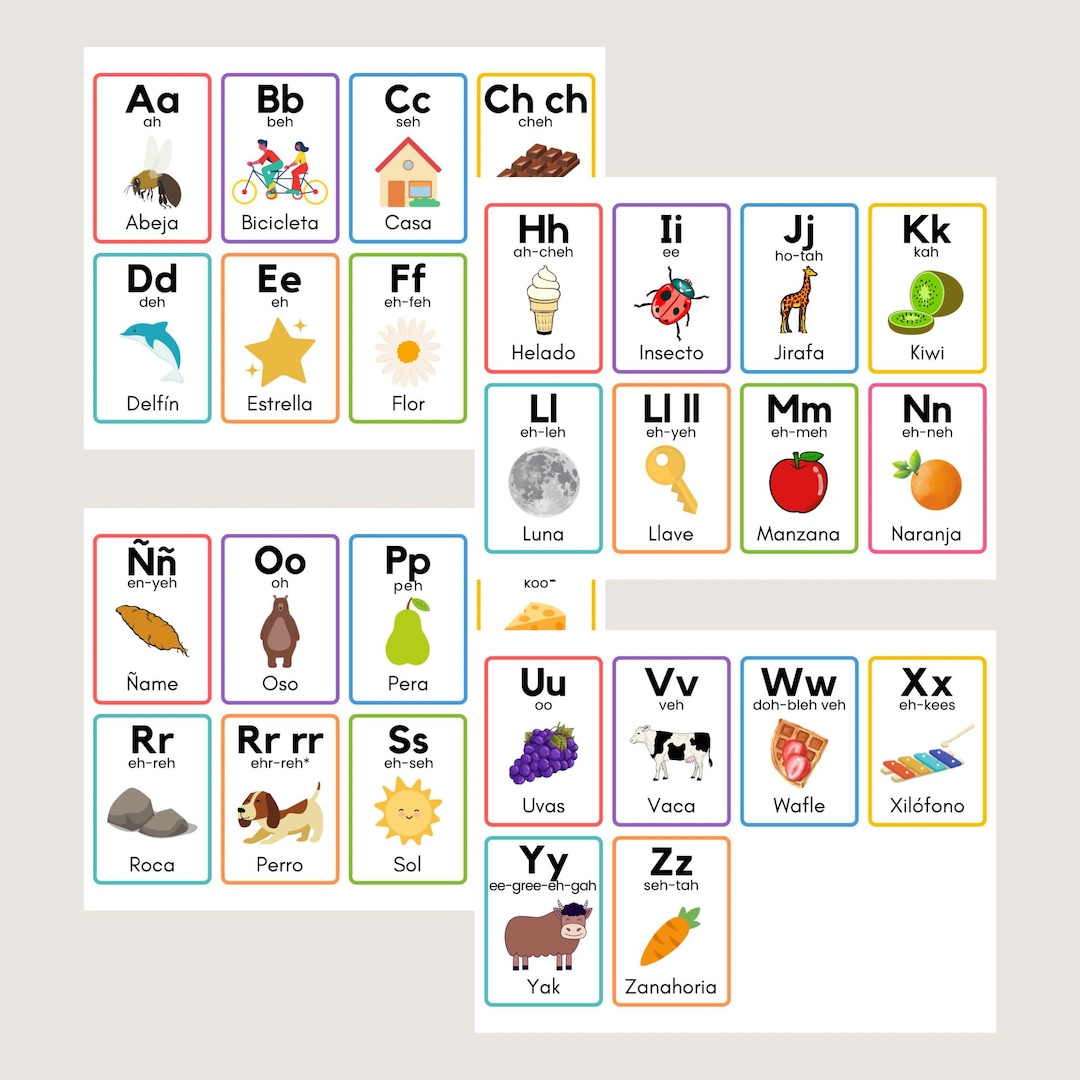 Spanish Alphabet Flashcards Printable With Letter Name Pronunciation - Etsy
