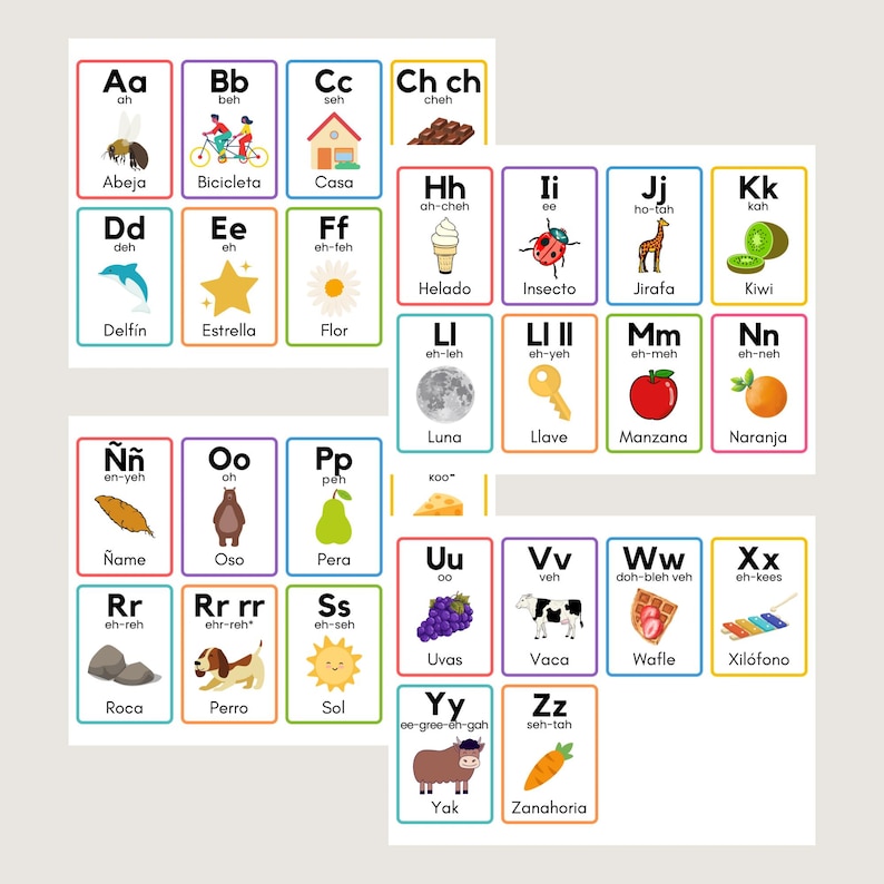 Spanish Alphabet Flashcards Printable With Letter Name Pronunciation - Etsy