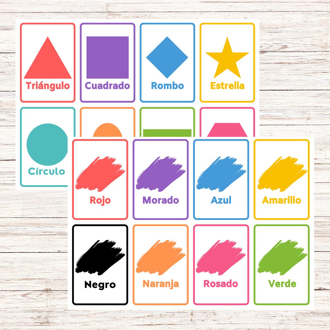 Colors and Shapes Bilingual Flashcards-spanish Printable - Etsy