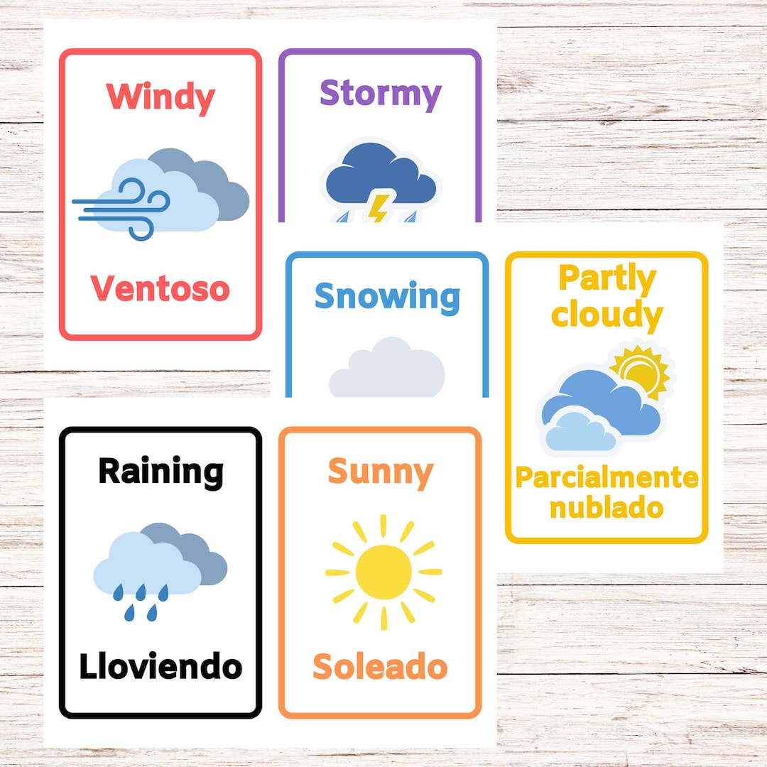 Bilingual Weather Flashcards-spanish and English Printable-study Tools ...