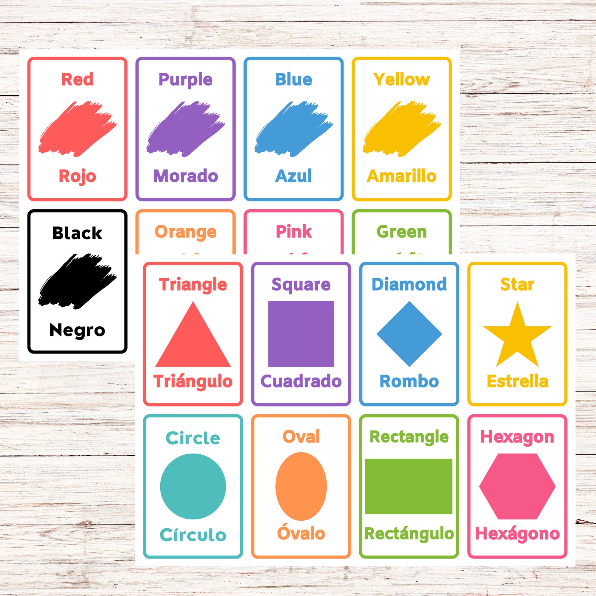 Colors and Shapes Bilingual Flashcards-spanish and English Printable ...