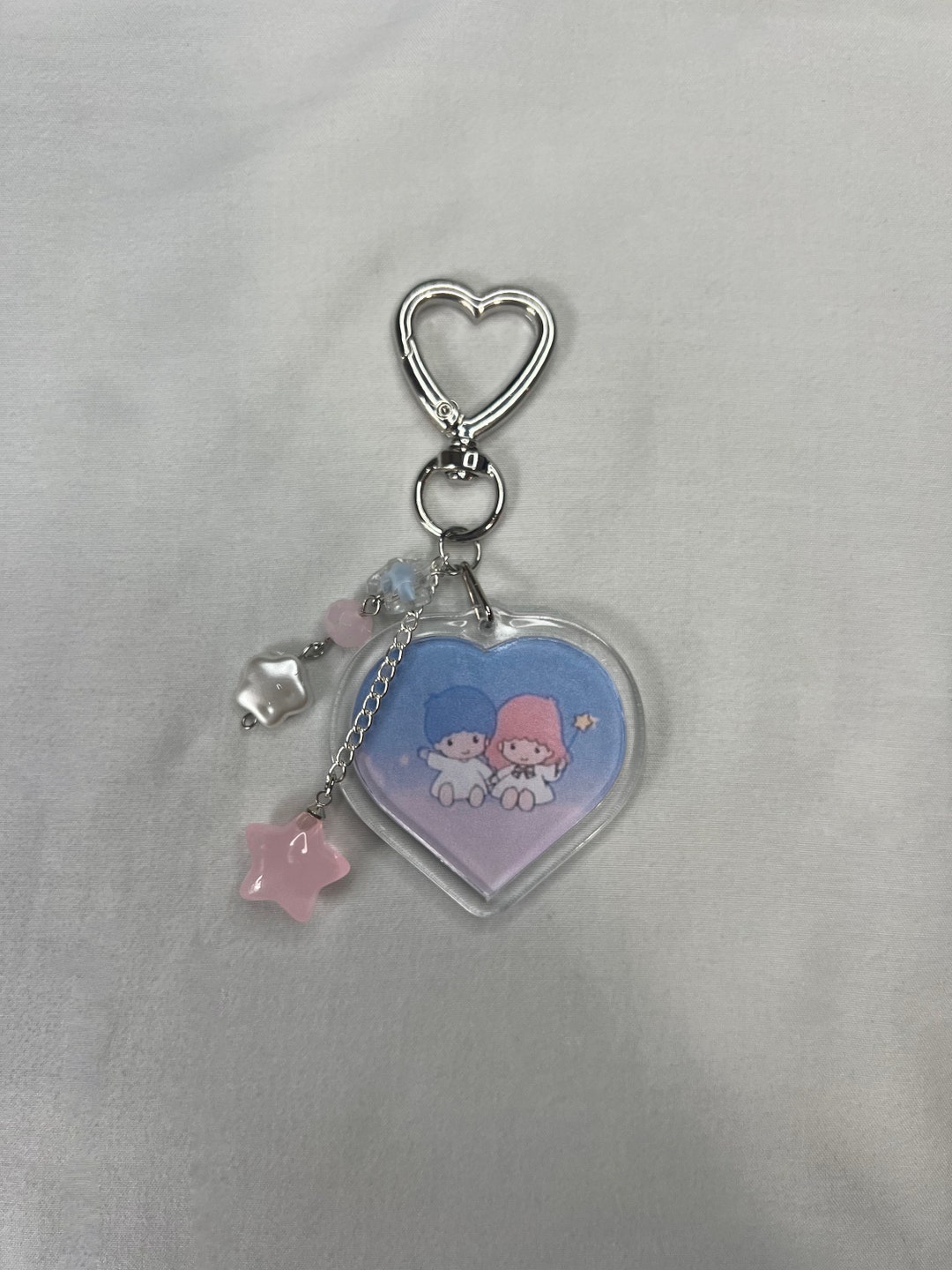 Heart Pendant Little Twin Stars Keychain - Etsy