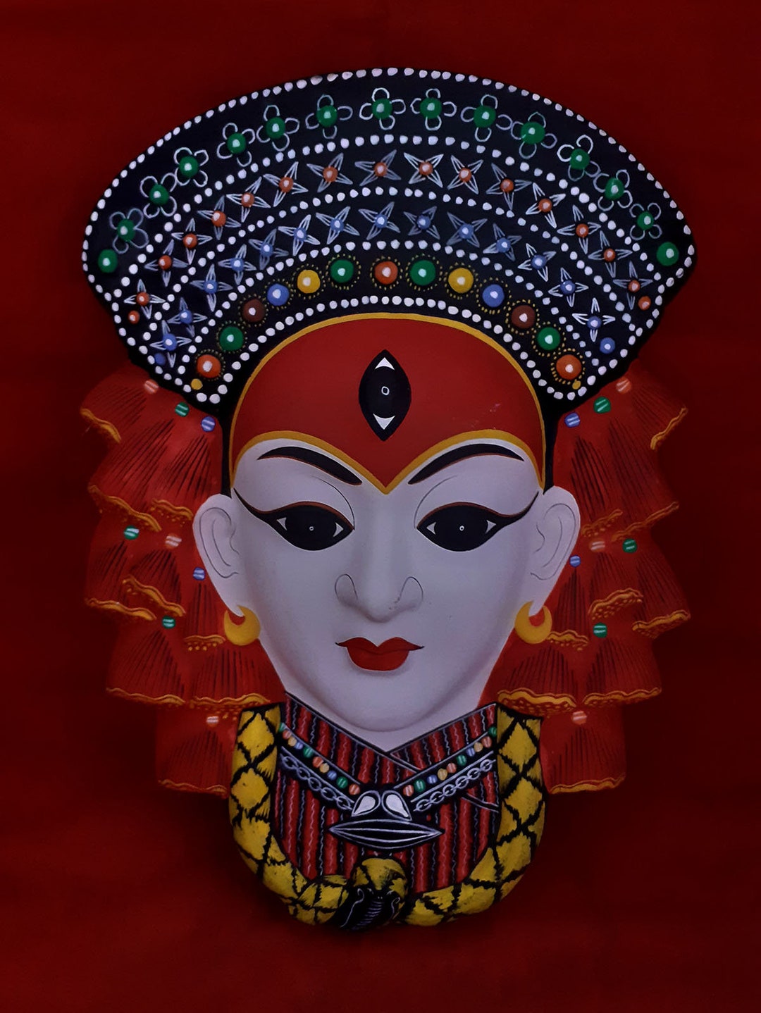 Hinduism Hand Paint 12.6 Goddess Kumari Clay Lokta Paper Face Mask ...