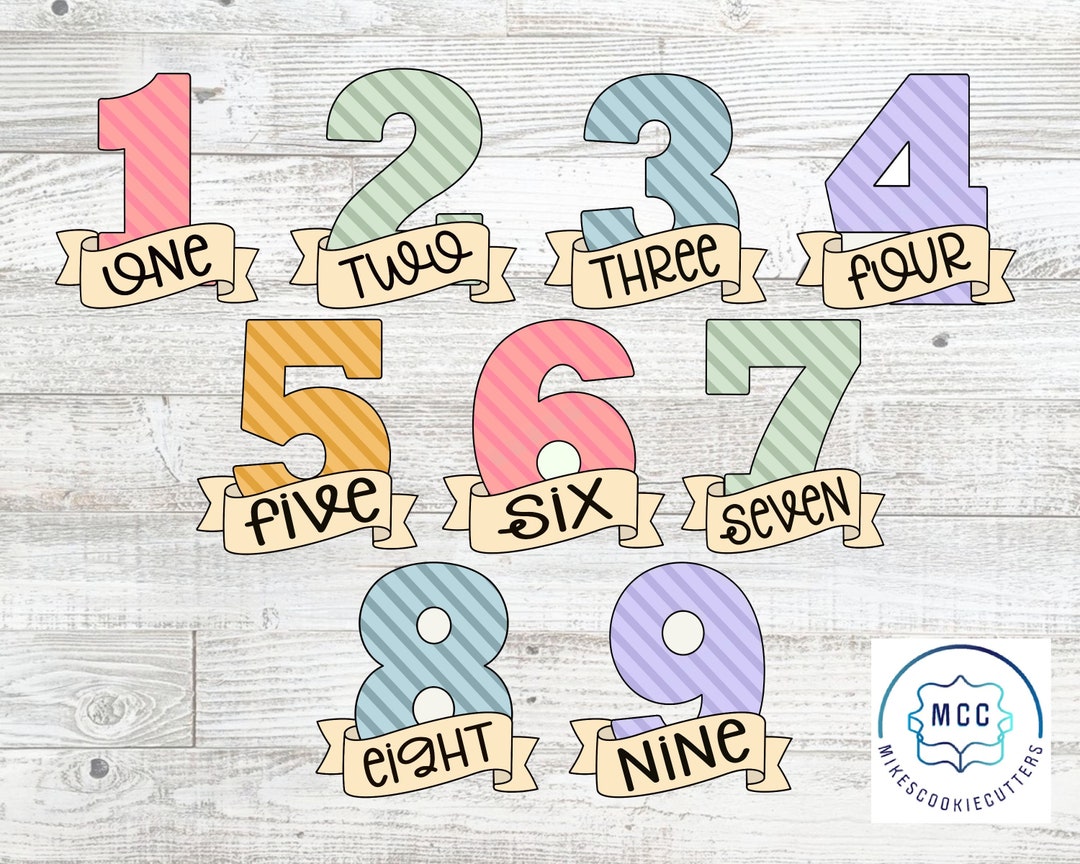 Any Number With Banner Numbers 1-9 Cookie Cutter 2, 3, 4, 5, 6, 7, 8 - Etsy