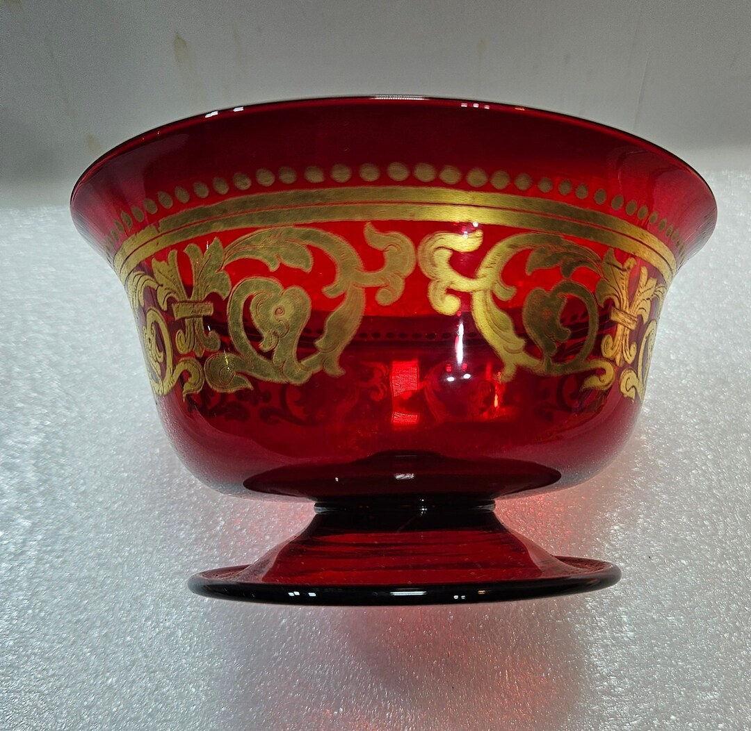 Vintage Salviati Murano Glass Venetian Ruby Red Footed Dish - Etsy