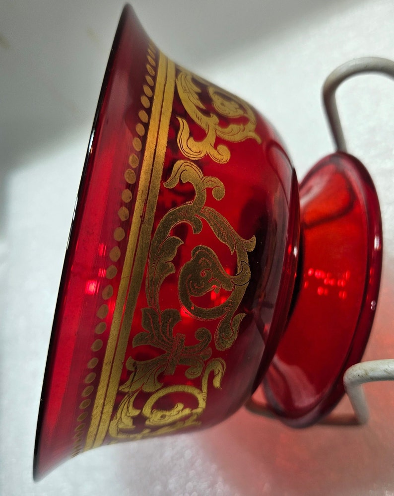 Vintage Salviati Murano Glass Venetian Ruby Red Footed Dish 4.5" Wide X ...