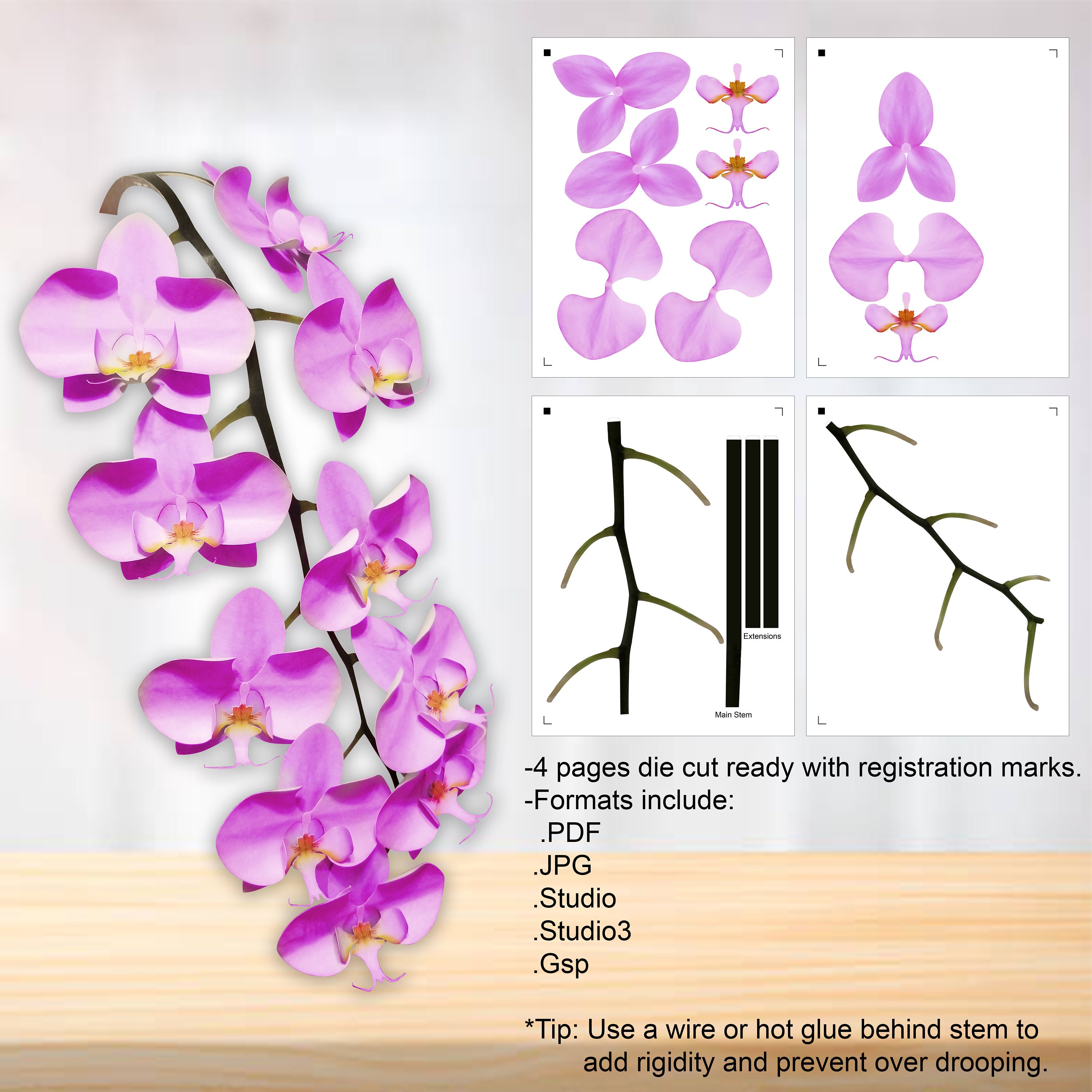 DIY Papercraft Violet Orchid (with Registration Marks for Die Cutters ...