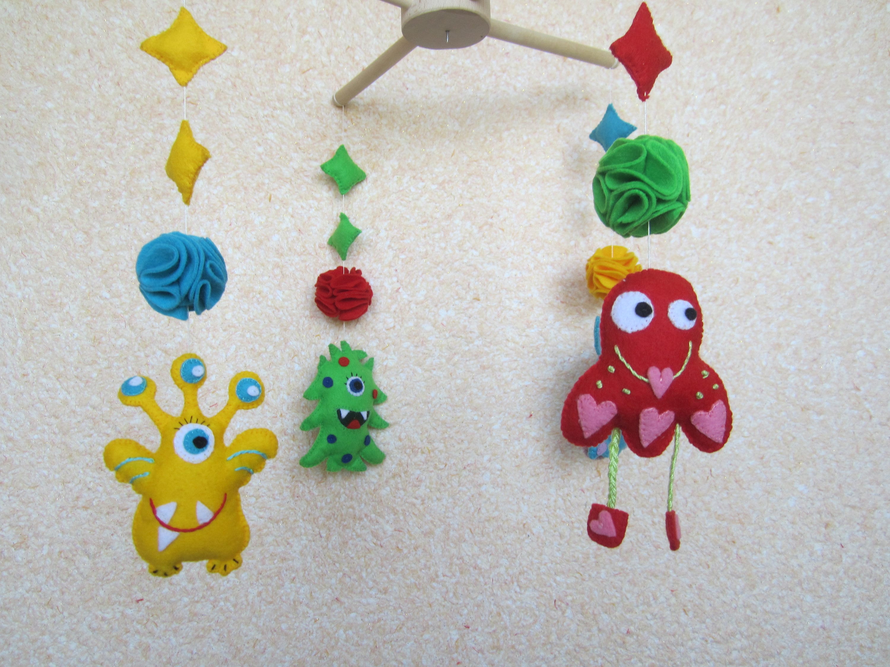 Monster Baby Mobile, Felt Mobile, Nursery Mobile, Colorful Mobile, Crib ...