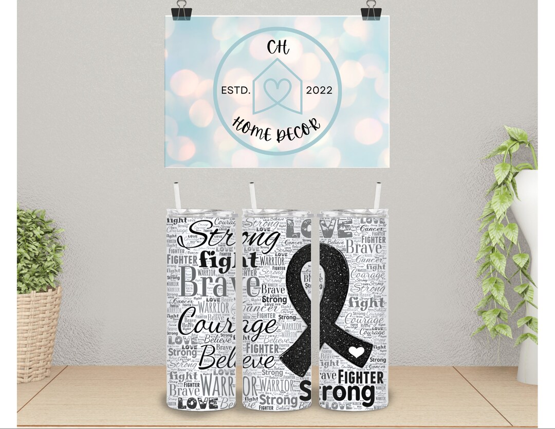 Skin Cancer Awareness Tumbler Ribbon Word Art Faux Glitter - Etsy