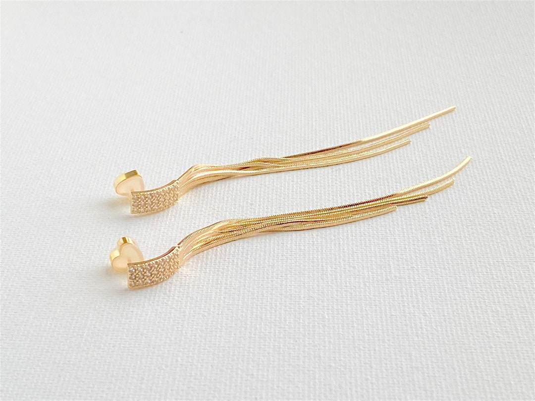 Gold Chain Long Dangle Earring Handmade Extra Long Gold - Etsy