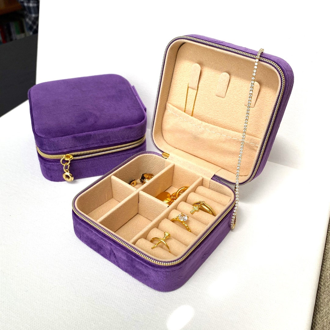 Purple Velvet Small Jewelry Box Velvet Travel Jewelry Box With Gold ...