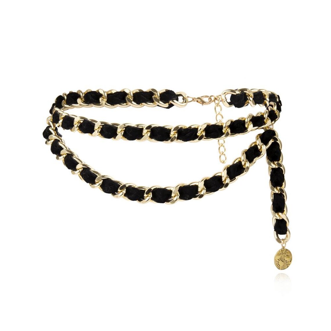 Chunky Gold Chain Belt W Black Velvet Fabric SM MED LG - Etsy