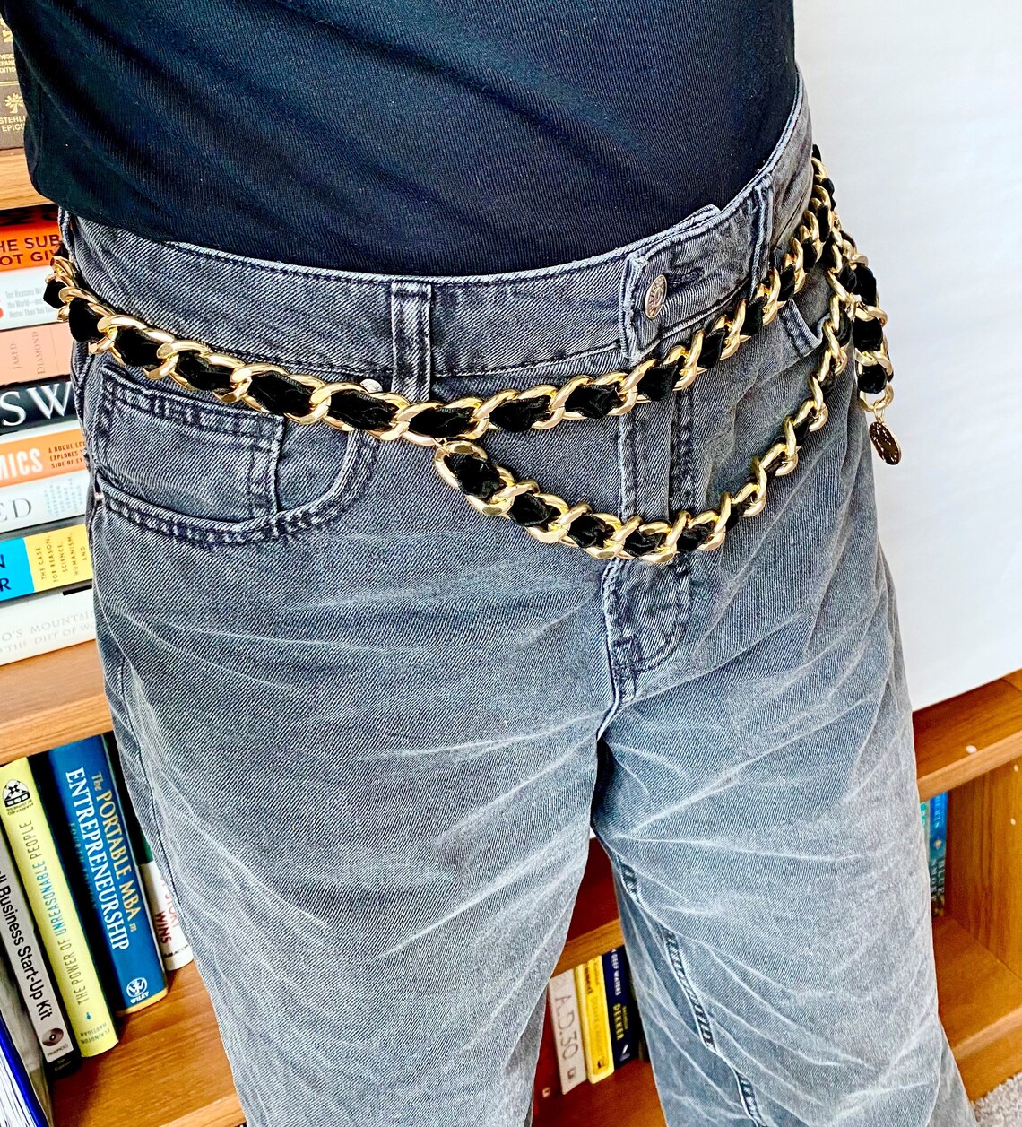Chunky Gold Chain Belt W Black Velvet Fabric SM MED LG - Etsy