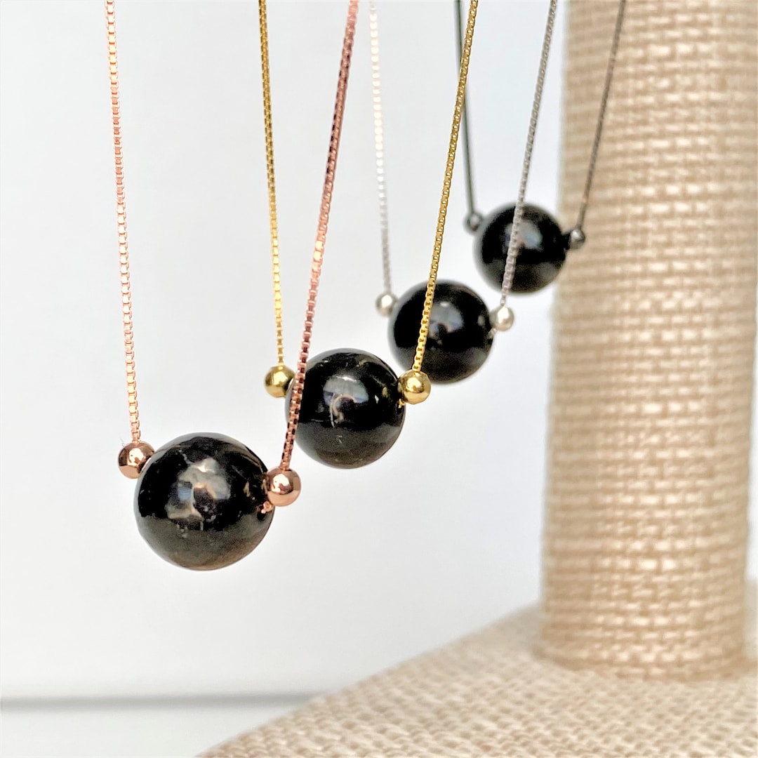 Shungite Crystal Necklace EMF Protector 10mm Shungite Bead Gold Rose ...
