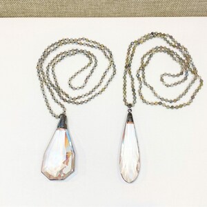 Large Clear Crystal Quartz Pendant Labradorite Beaded Necklace for ...