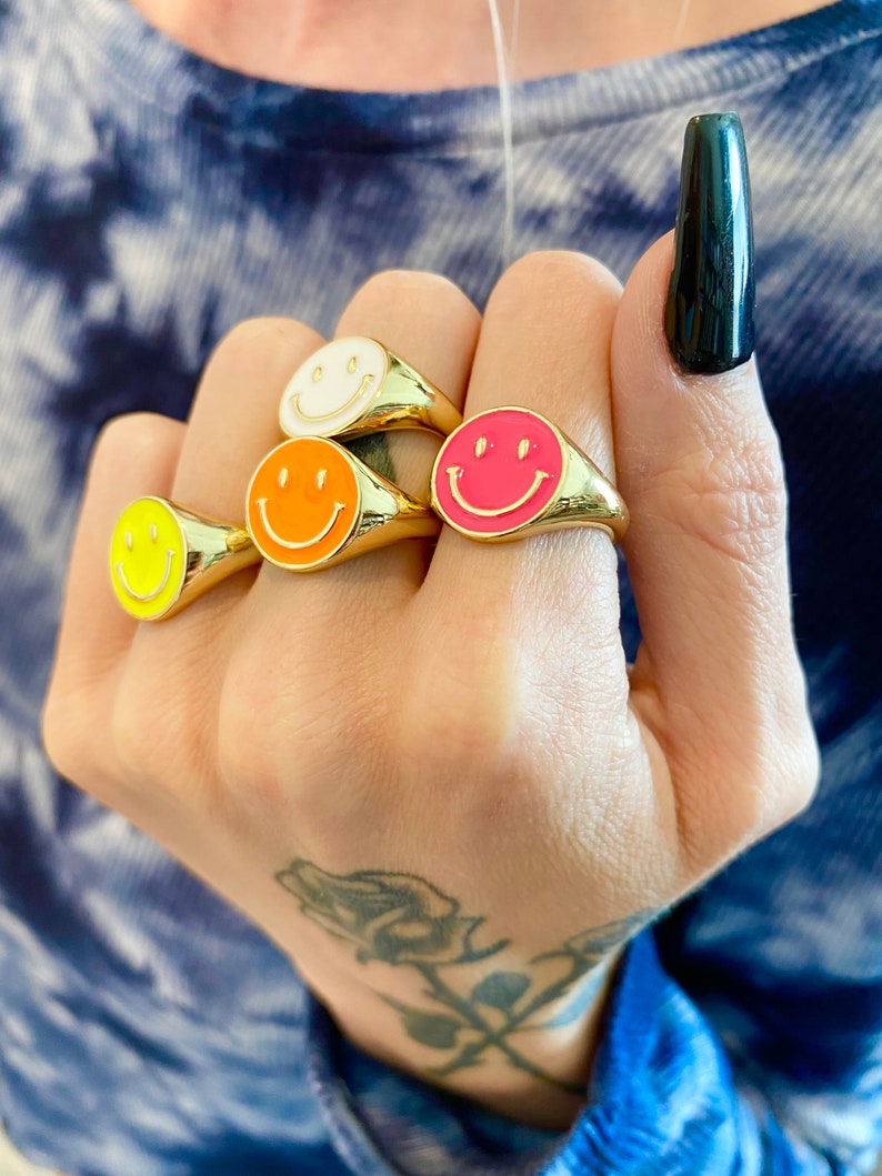 Y2K Smiley Face Emoji Rings Pink White Yellow Orange - Etsy