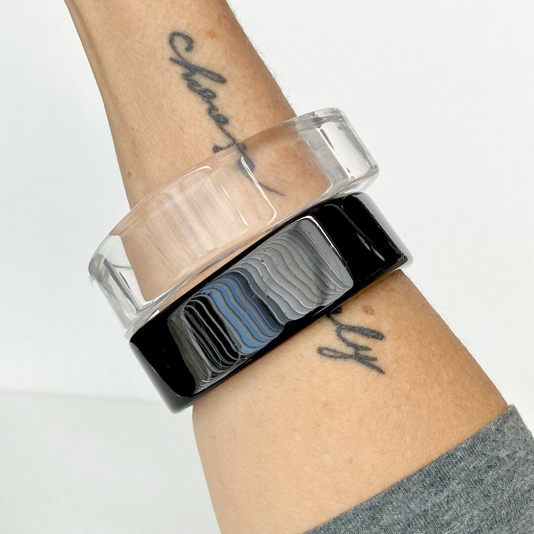Luxury Clear Lucite Bangle Bracelet Chunky Black Acrylic Bracelet Wide Clear Resin Bracelet ...