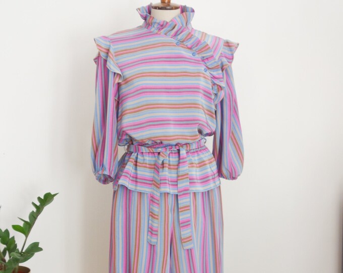 Striped Trouser Suit With Ruffles, True Vintage - Etsy