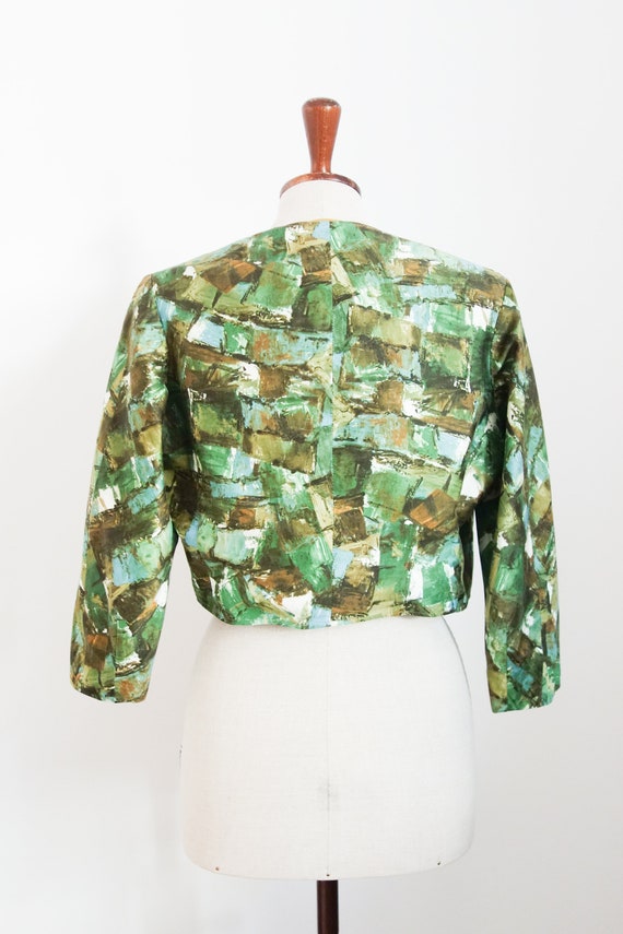 green, patterned bolero, 50s, true vintage - Gem