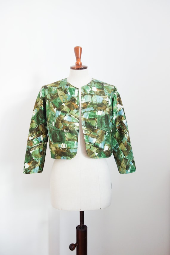 green, patterned bolero, 50s, true vintage - Gem